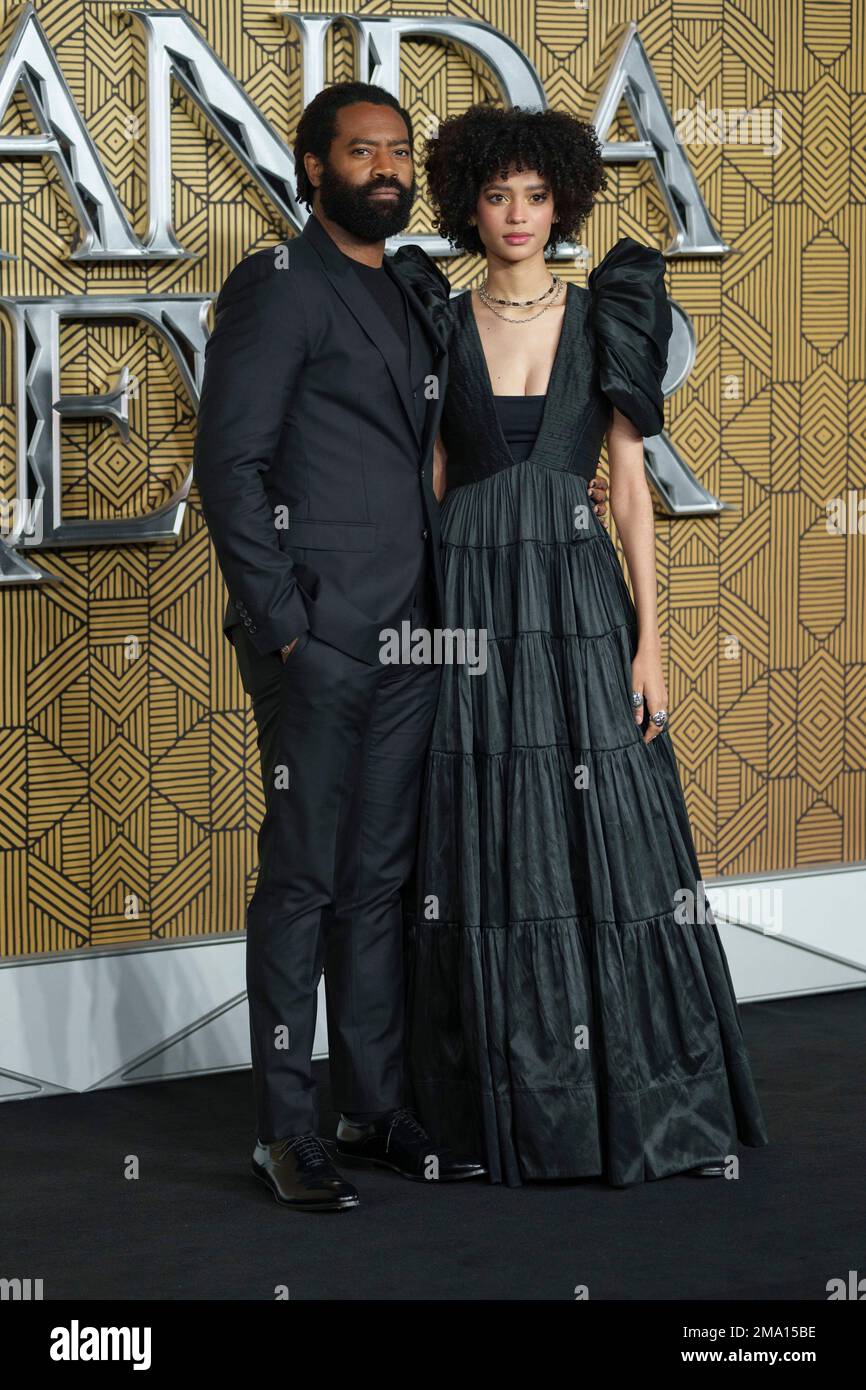 Nicholas Pinnock, left, and Tia Rolph pose for photographers upon ...
