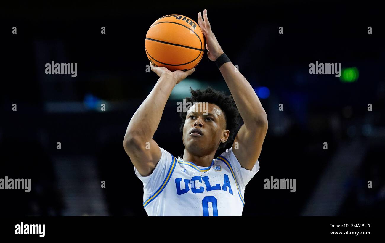 UCLA guard Jaylen Clark (0) shoots during a college basketball ...