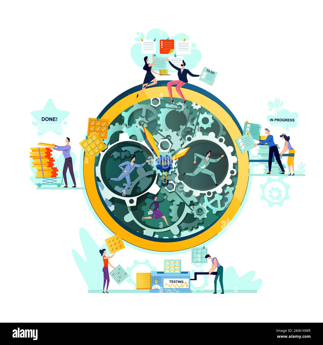 Deadline, time management, teamwork and business mechanisms concept ...