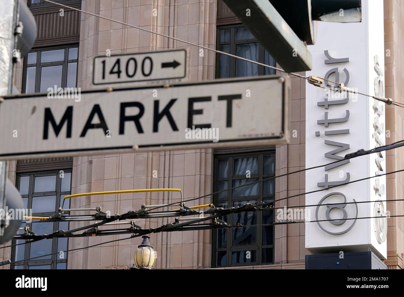FILE - A Market Street sign is shown in front of Twitter headquarters ...