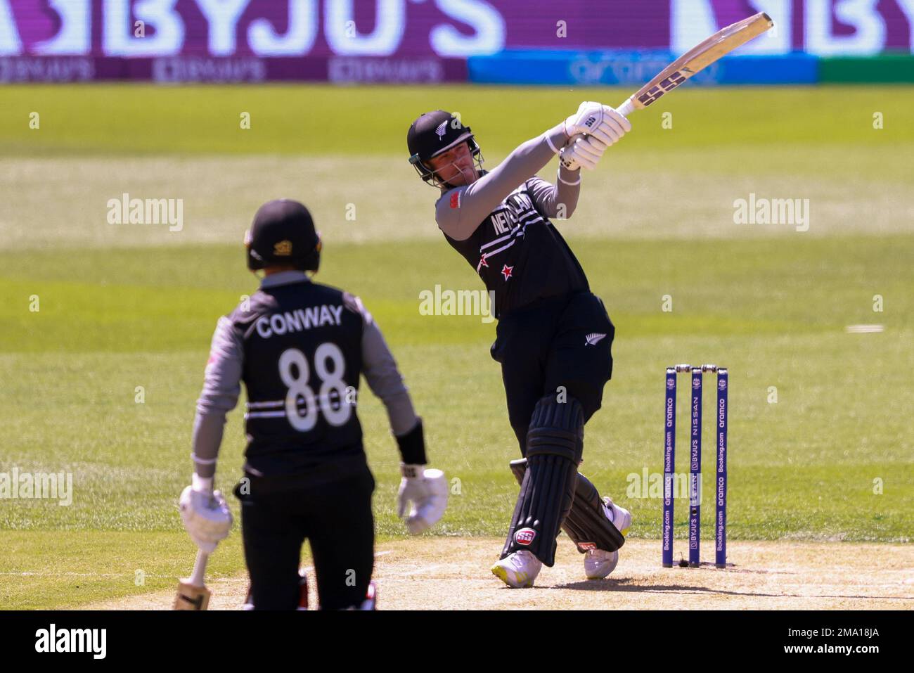 New Zealand's Finn Allen bats during the T20 World Cup cricket match ...