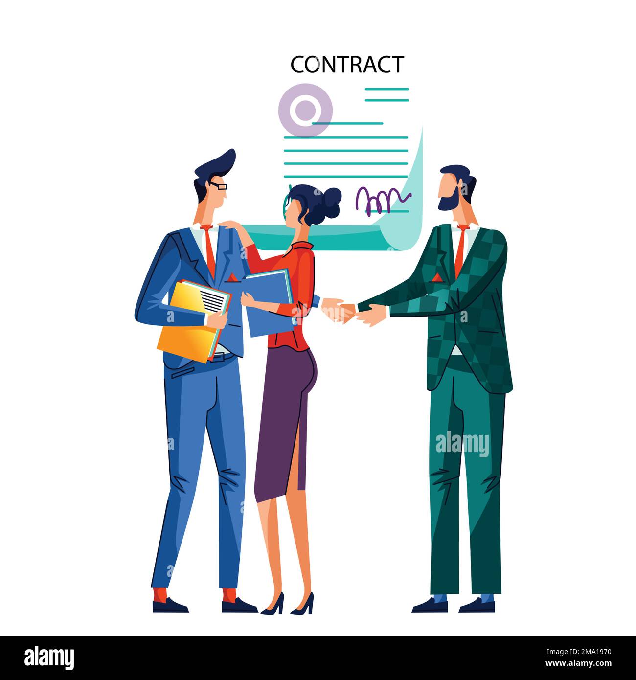 Contract conclusion concept vector illustration. Satisfied businessmen ...