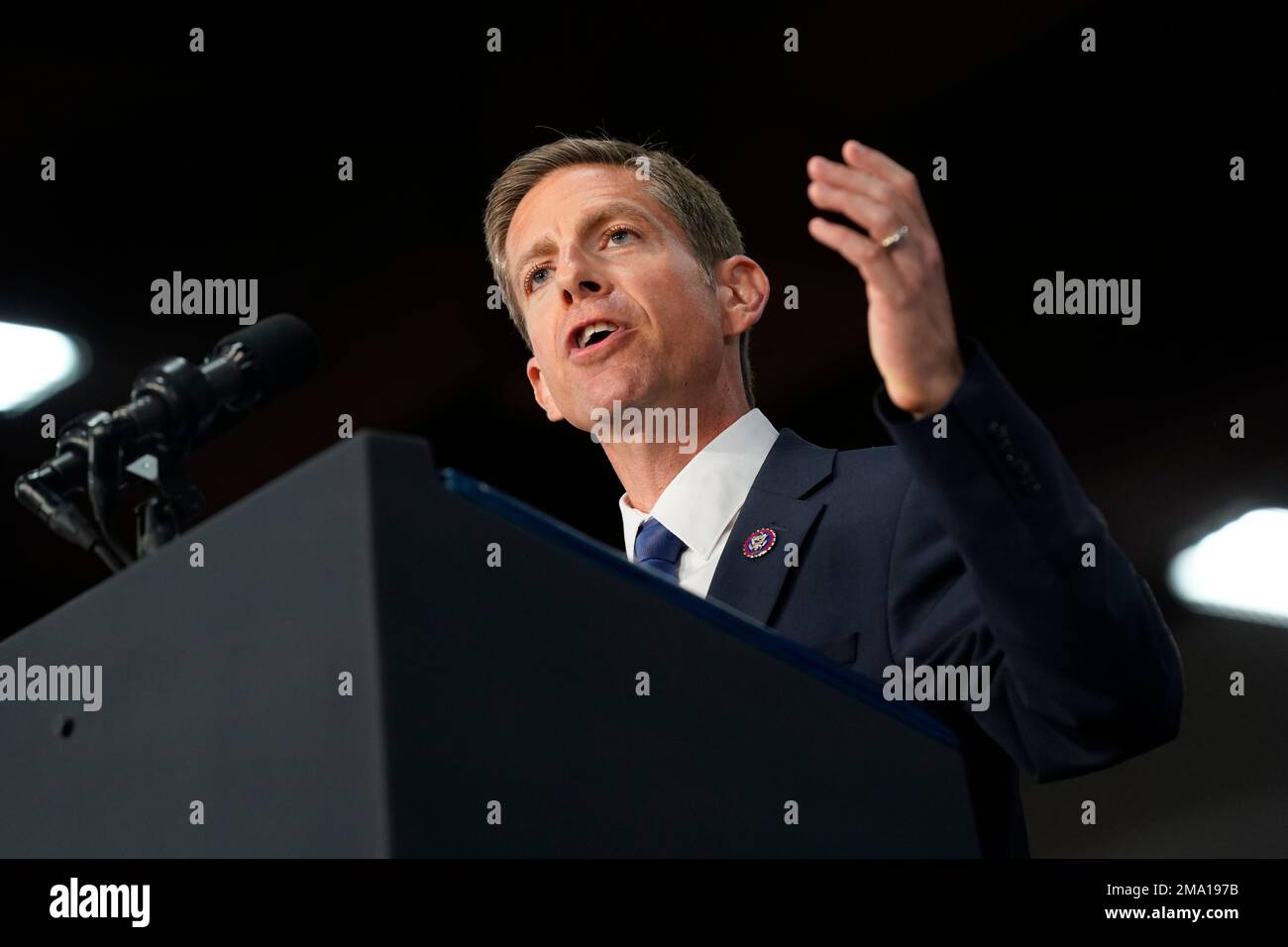 Rep. Mike Levin, D-Calif., speaks ahead of President Joe Biden at a campaign event in support ...