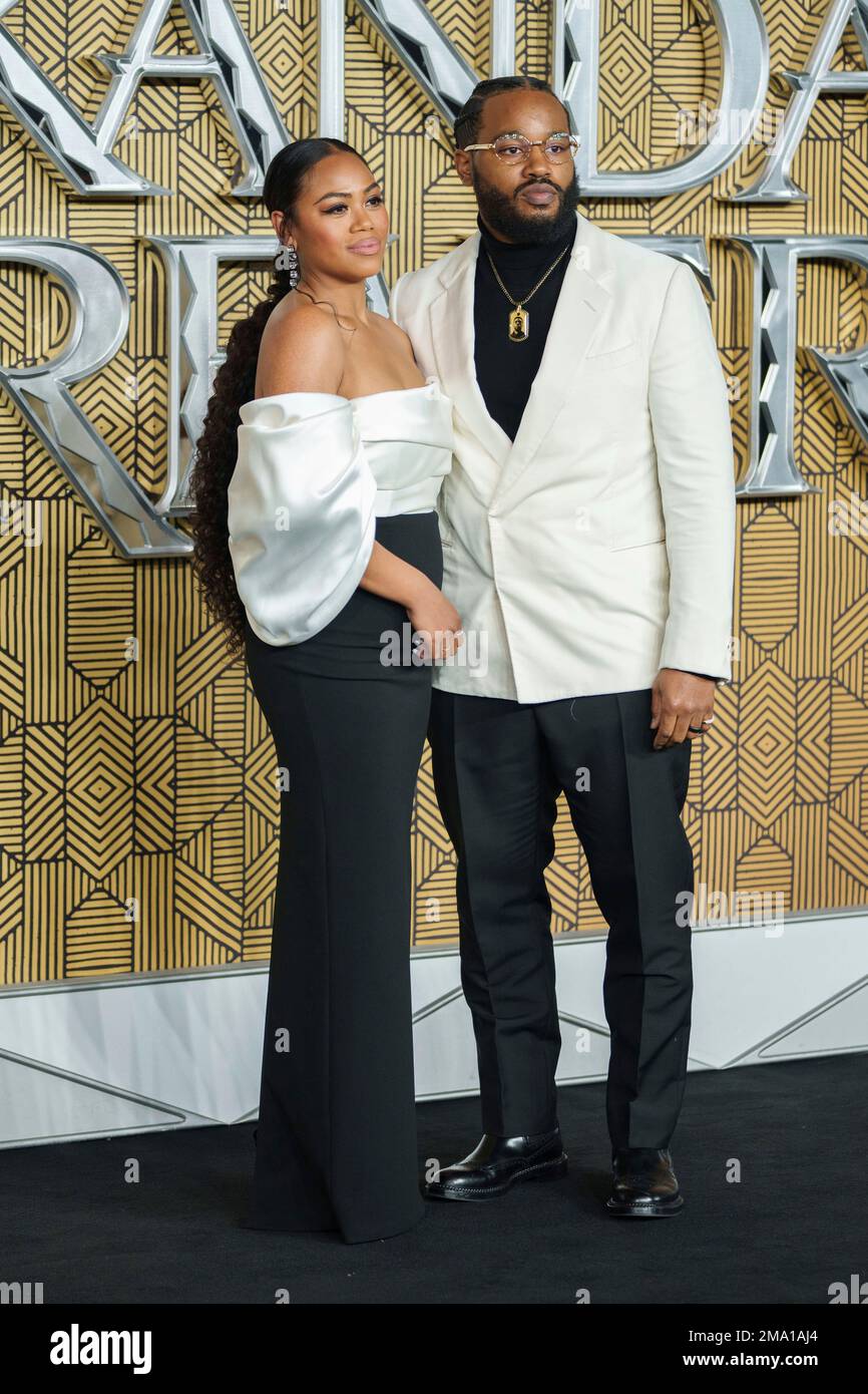 Zinzi Evans, left, and director Ryan Coogler pose for photographers ...