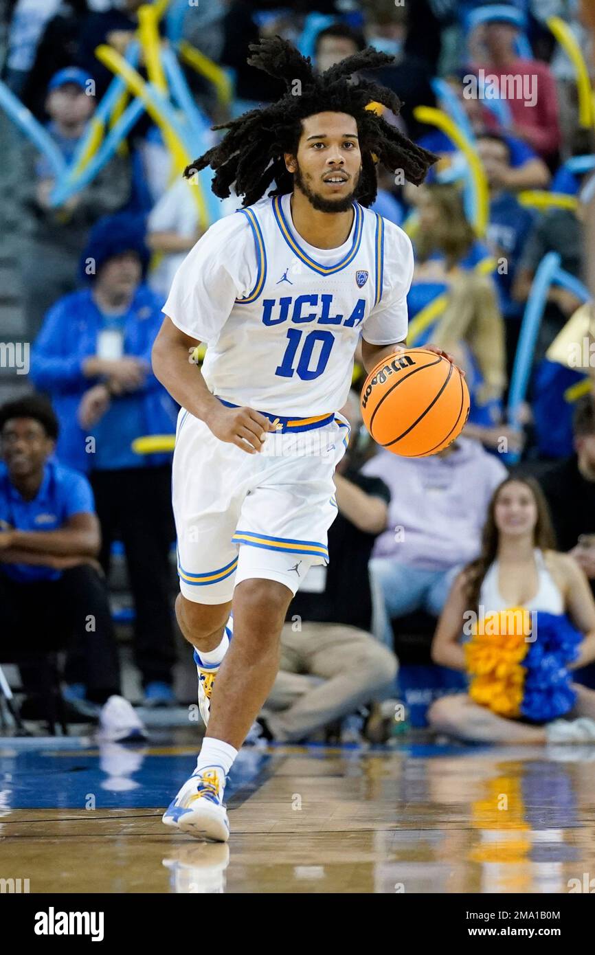 UCLA guard Tyger Campbell (10) controls the ball during a college ...