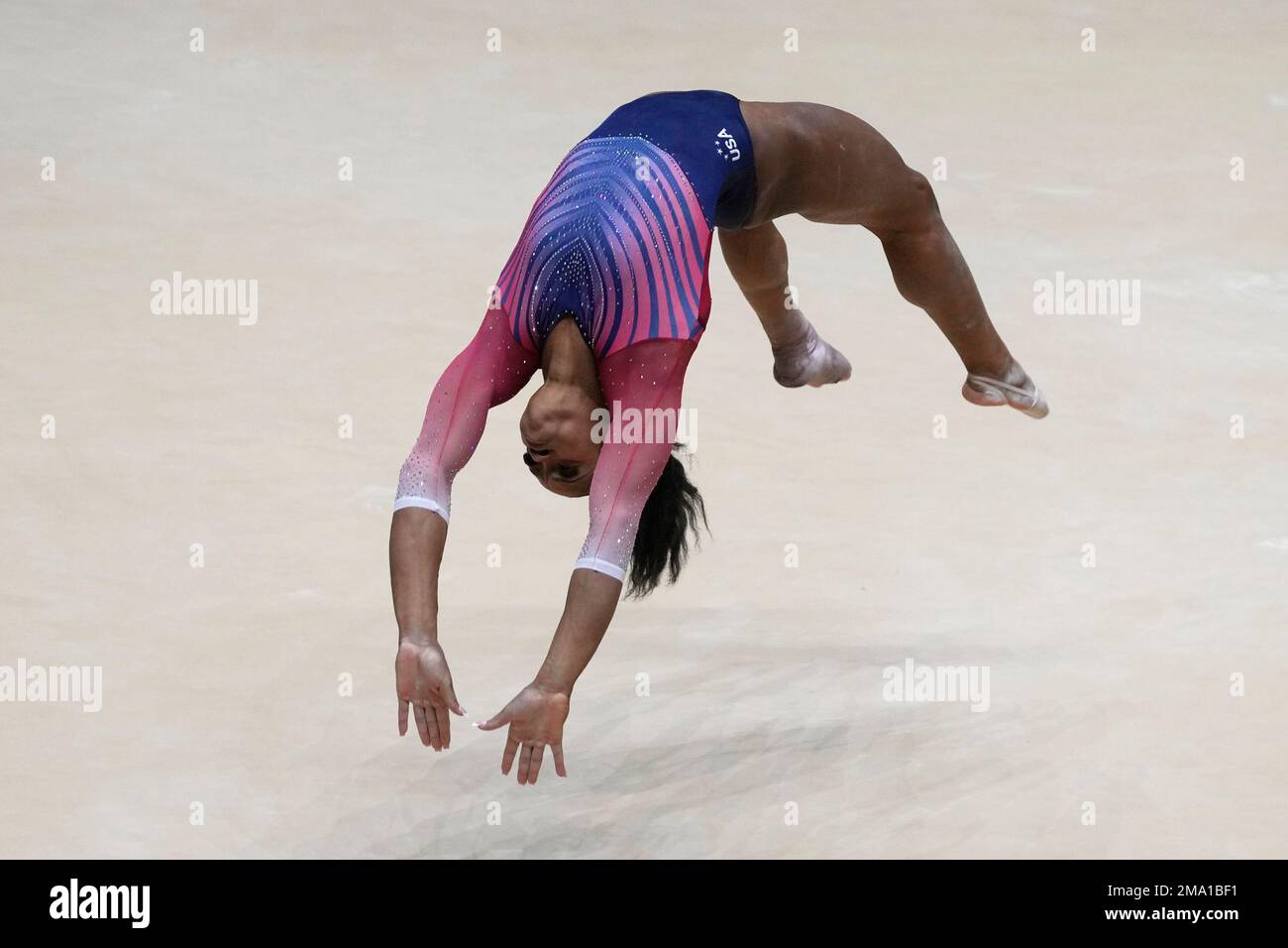 Shilese Jones of the U.S. competes on the floor exercise at the Women's ...