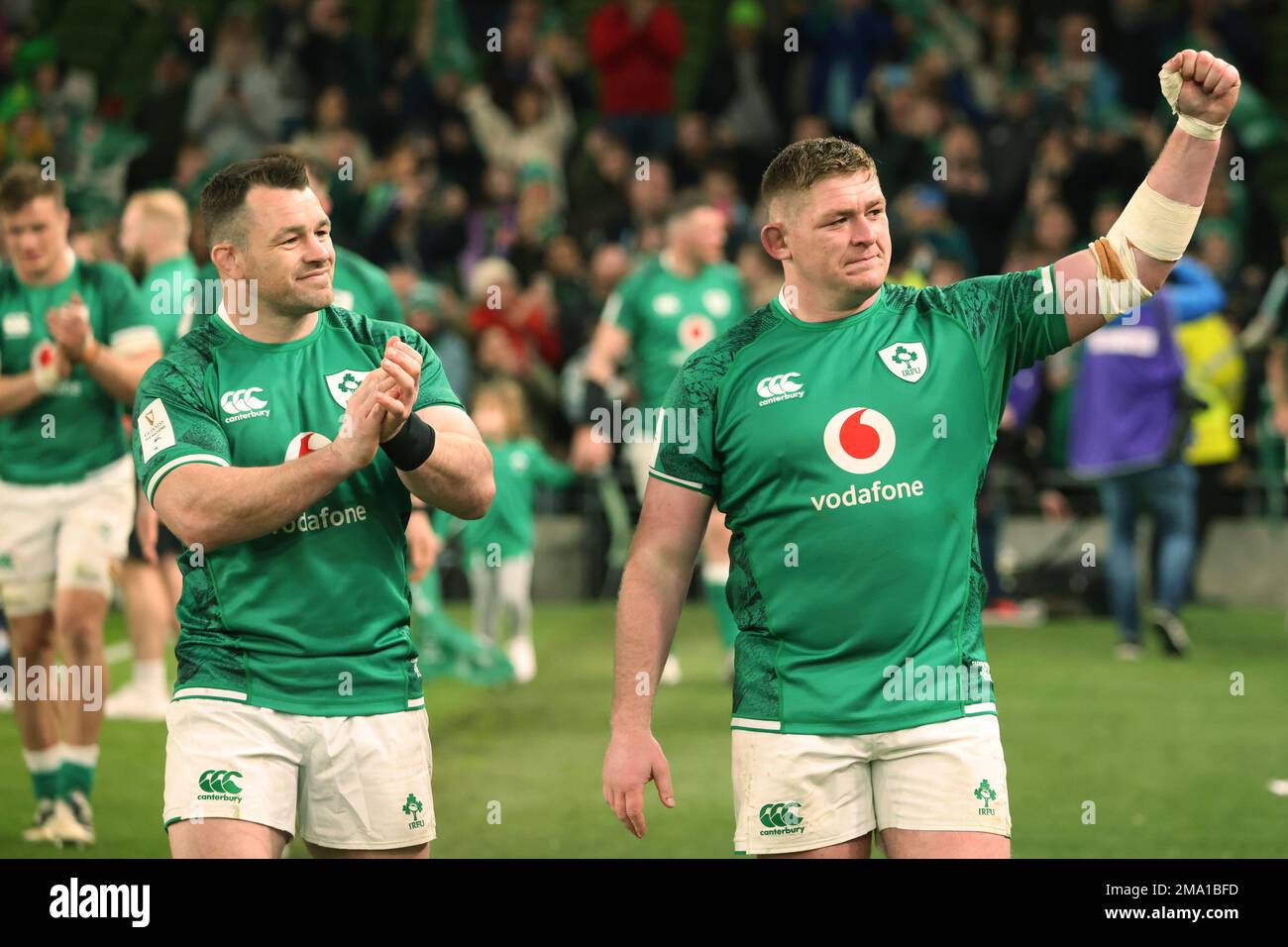 FILE - Ireland's Cian Healy, left, and Tadhg Furlong celebrate after ...