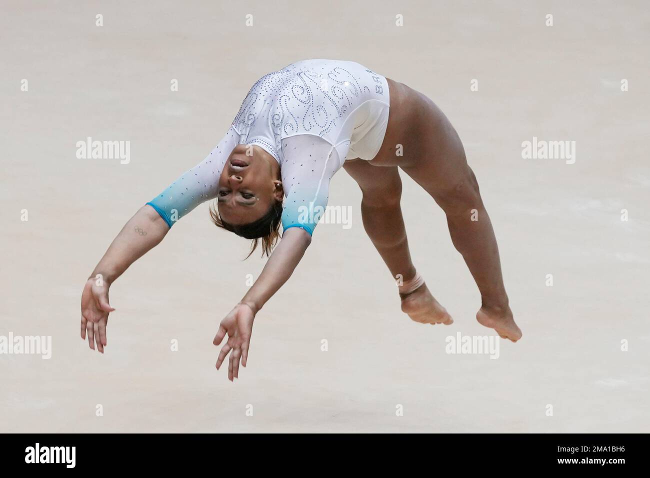 Rebeca Andrade of Brazil competes on the floor exercise at the Women's ...
