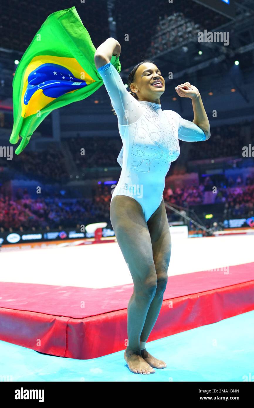 Rebeca Andrade of Brazil celebrates as she won the gold medal at the ...