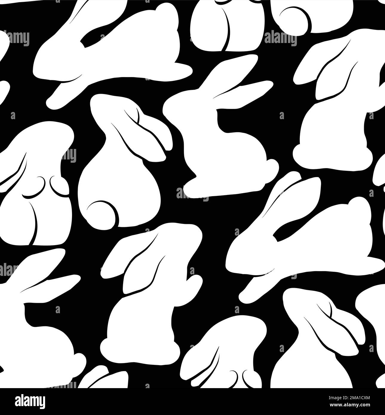 Vector monochrome seamless pattern with rabbits in various poses ...