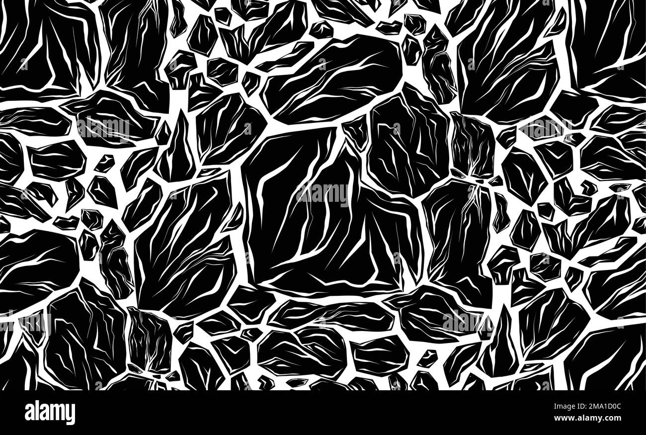 Vector monochrome seamless pattern with broken stones. Earthquake and ...