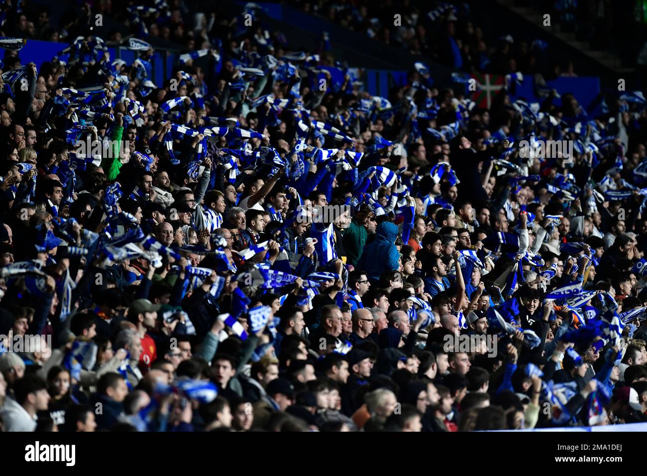 Real Sociedad fans cheer for their team during the start of the Europa ...