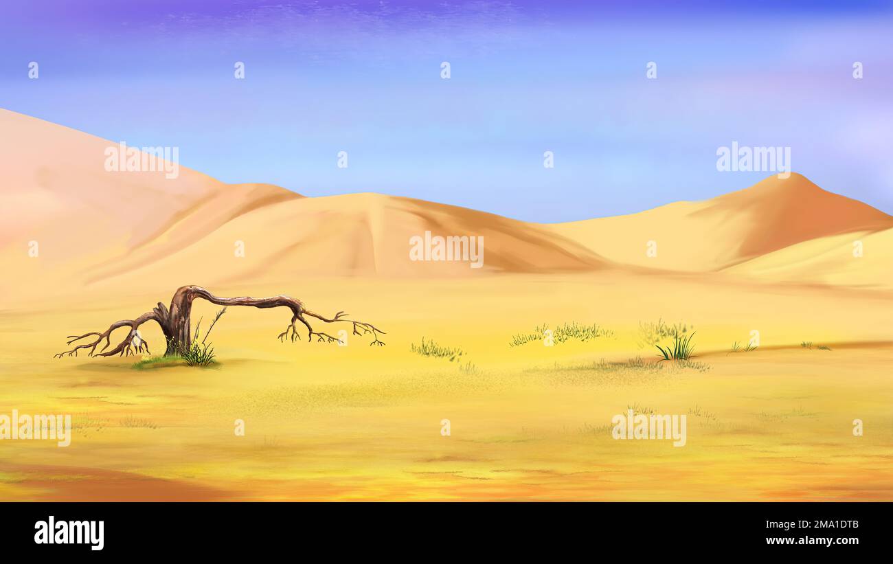 Digital Painting, Illustration of a small dried tree in the desert ...