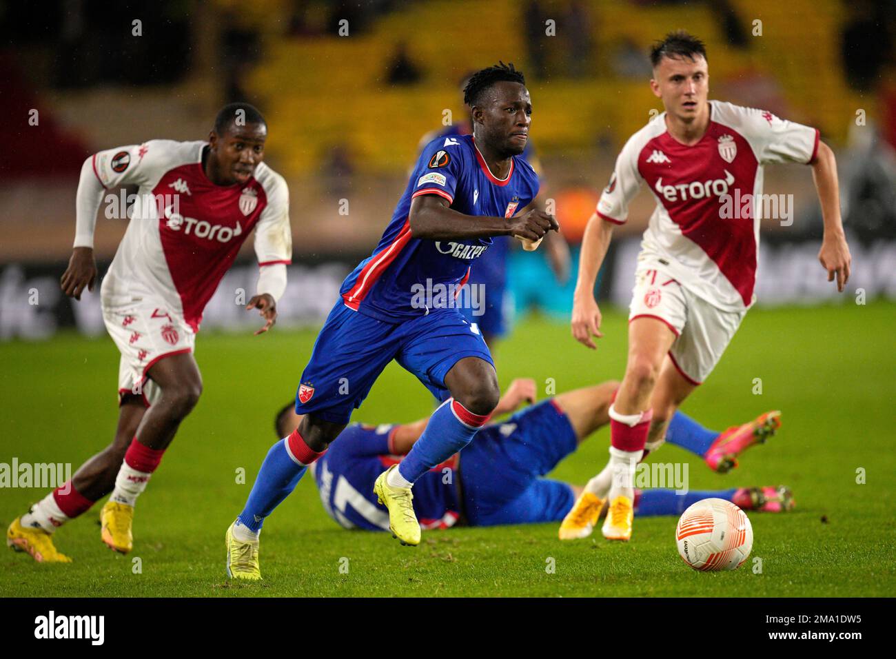 Red Star's Osman Bukari, centre runs with the ball during the Europa ...