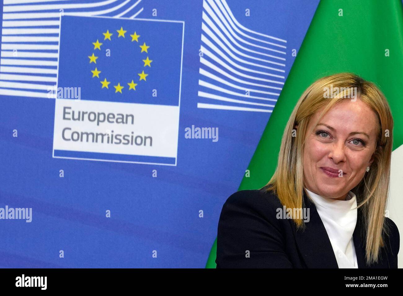 Italian Prime Minister Giorgia Meloni arrives at EU headquarters in ...