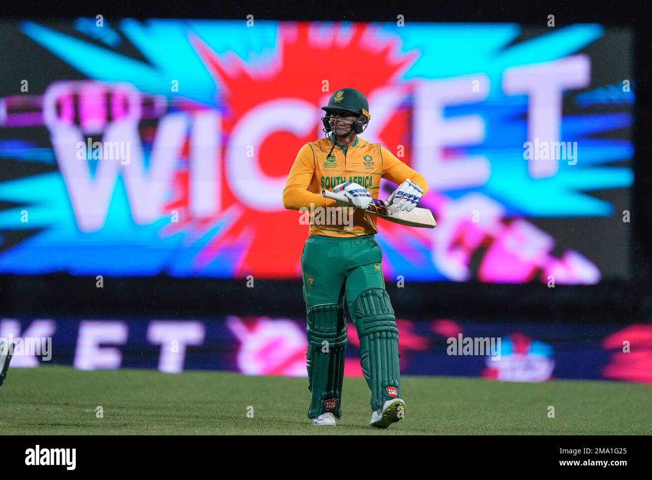 South Africa's Quinton de Kock walks from the field after he was ...