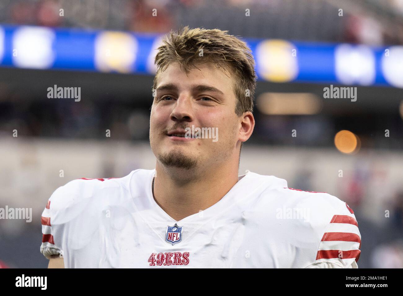 San Francisco 49ers offensive tackle Nick Zakelj (63) walks back to the ...