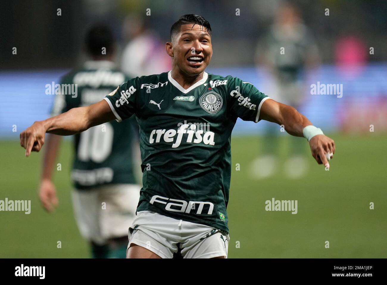 Palmeiras' Rony celebrates after scoring during a Brazilian soccer ...