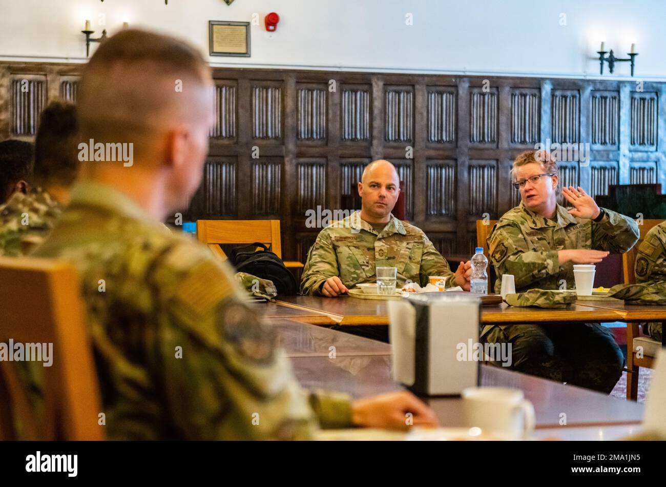 U.S. Air Force Col. Adrienne Williams, 521st Air Mobility Operations Wing commander (right), and ...