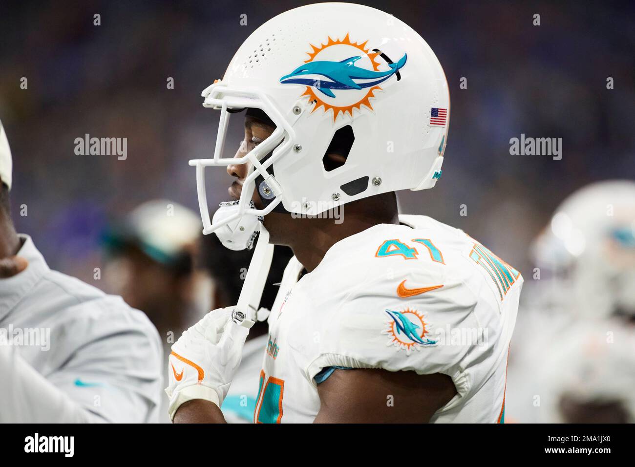 Miami Dolphins linebacker Channing Tindall (41) on the sideline against ...