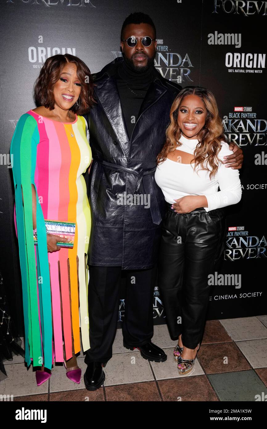 Gayle King, left, Winston Duke and Sherri Shepherd attend a "Black ...