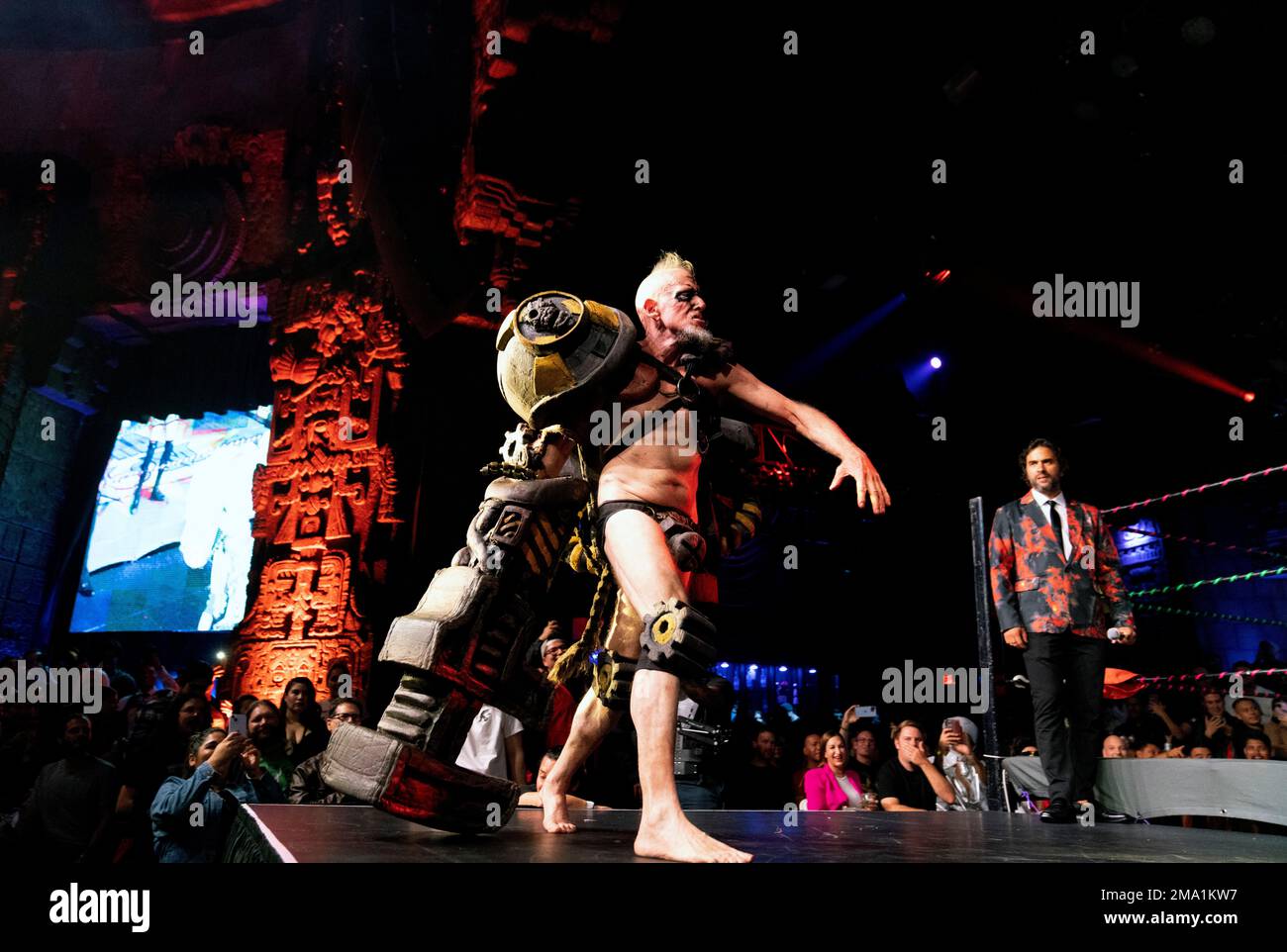 Techno Destructo enters the ring during Lucha VaVoom's "Bienvenidos Twilight Zone" show at the ...