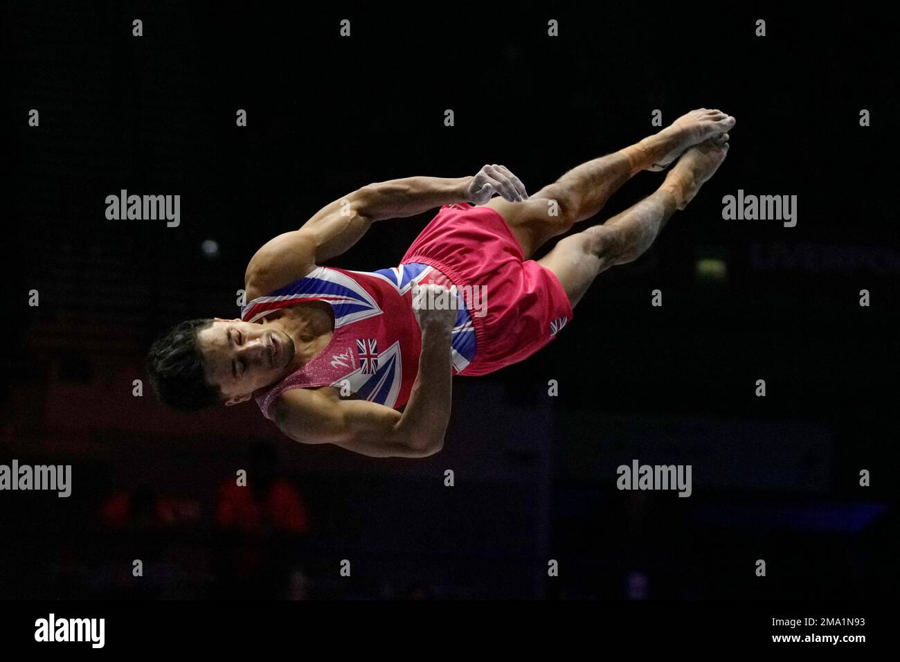 Jake Jarman of Britain competes on the vault horse at the Men's Team ...