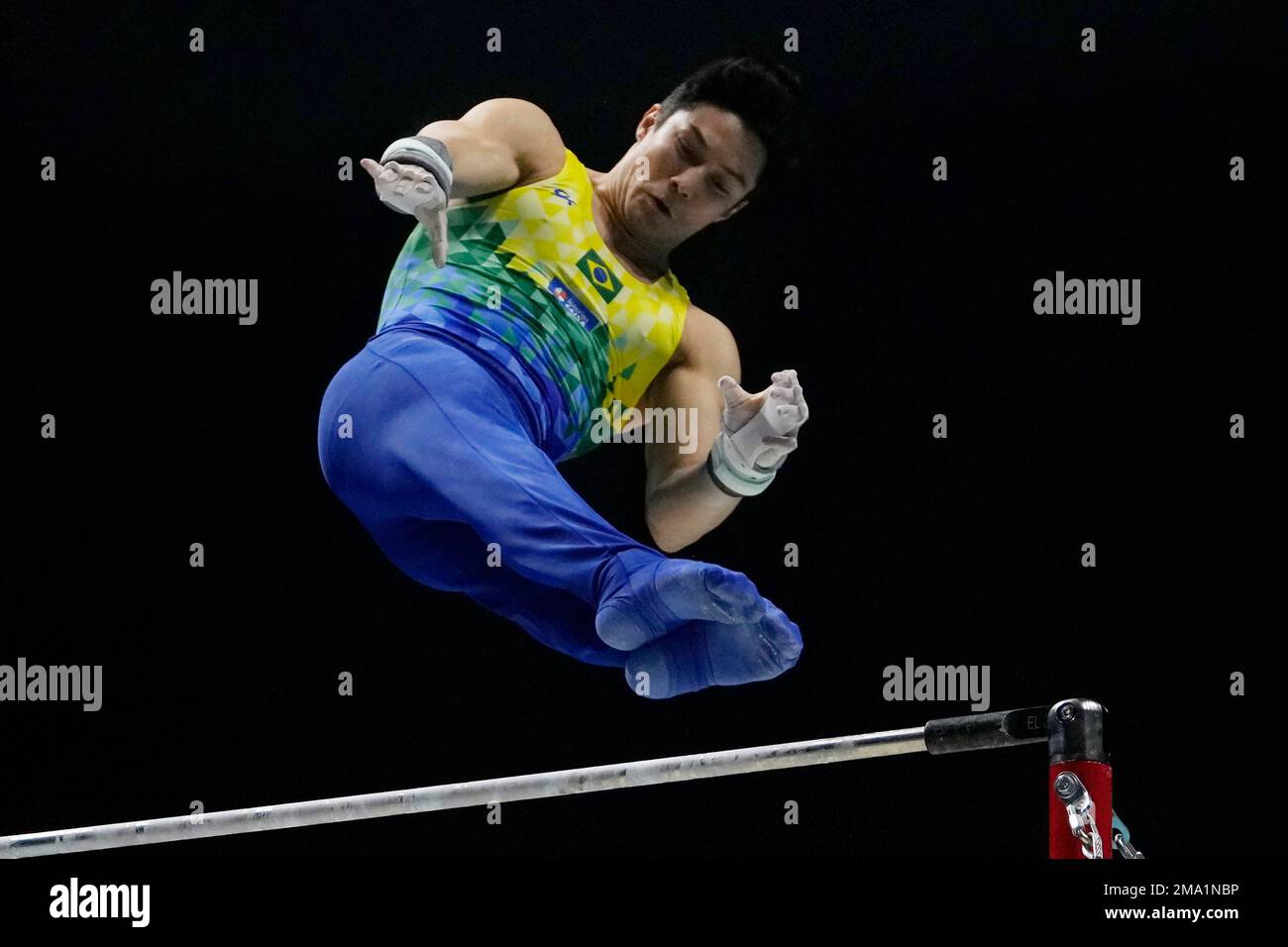 Arthur Mariano of Brazil competes on the horizontal bar at the Men's ...