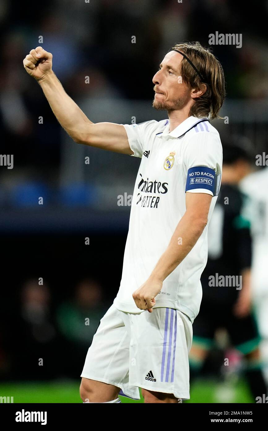 Real Madrid's Luka Modric celebrates after scoring his side's first ...