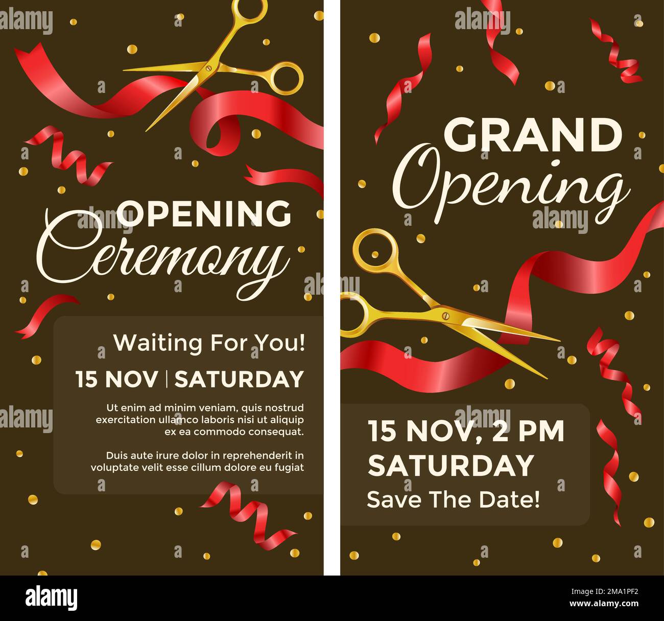 Grand opening, scissors cutting red ribbon banners Stock Vector Image ...
