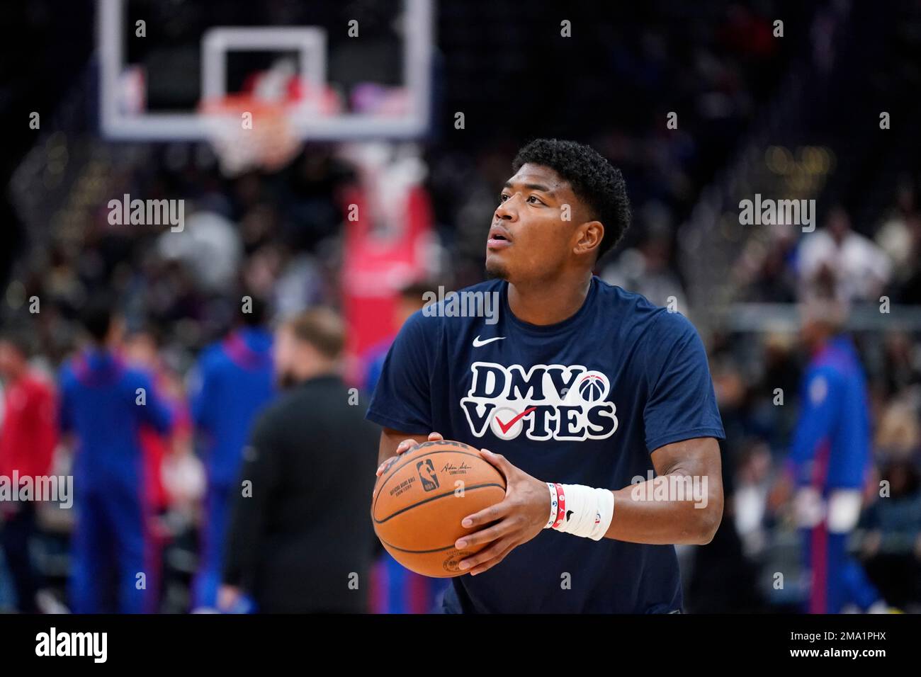 Washington Wizards forward Rui Hachimura, of Japan, warms up before an ...