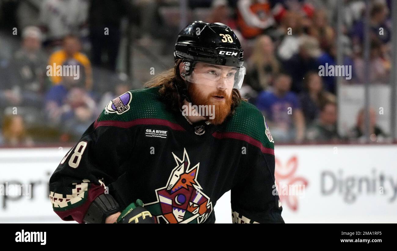 Arizona Coyotes center Liam O'Brien skates to the puck against the New ...