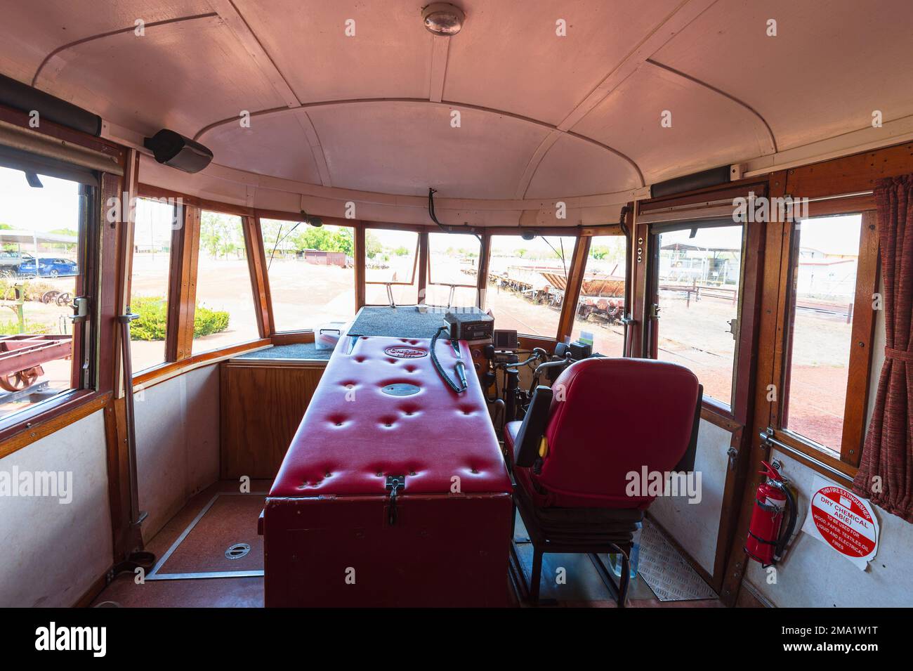 Inside the front carriage of the old RM93 Gulflander, a popular tourist ...