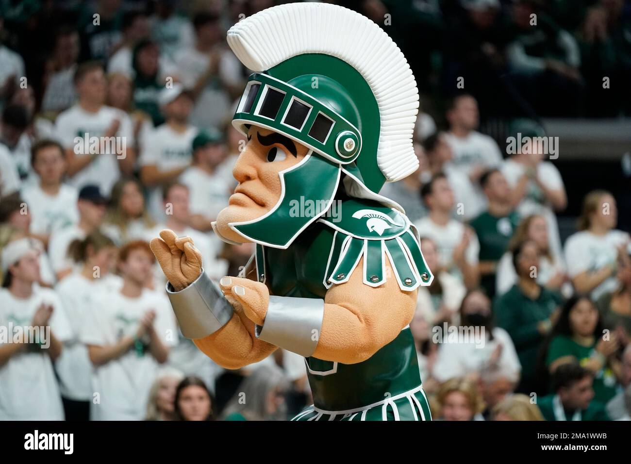 Sparty, the Michigan State mascot, performs during the first half of an ...