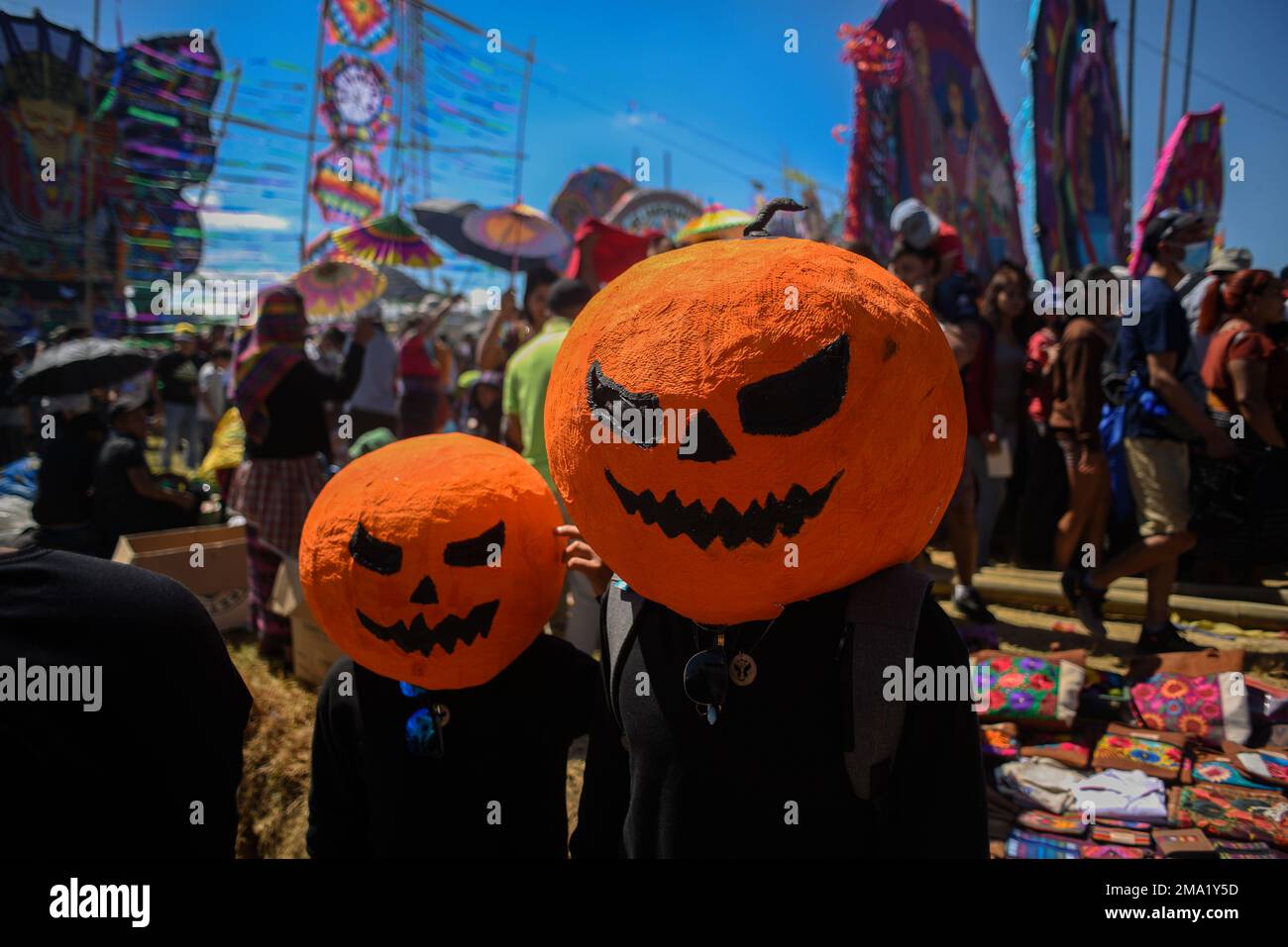Anderson, 13, left, and Randy Mactzul, 15, wearing Halloween pumpkin ...