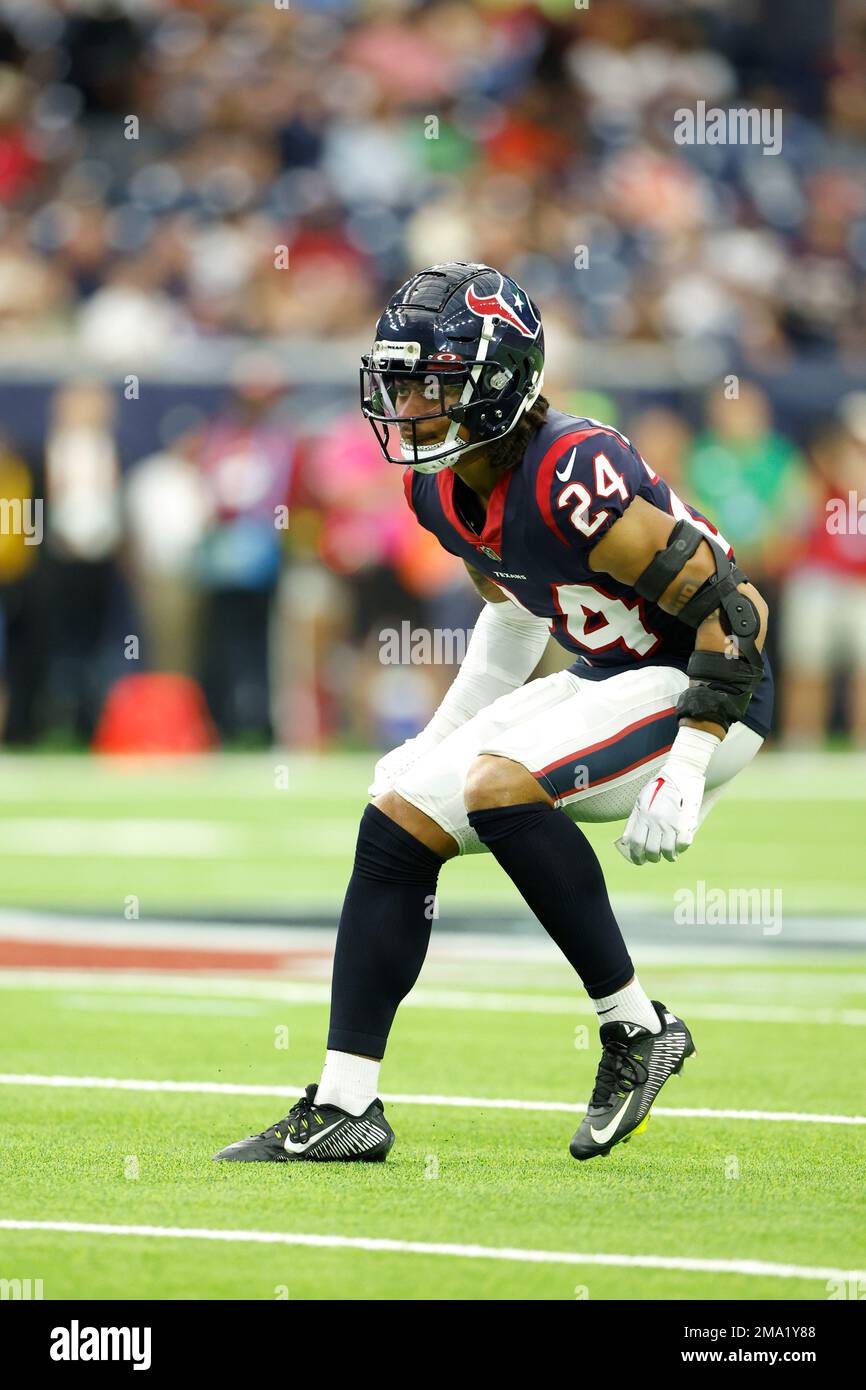 Houston Texans defensive back Derek Stingley Jr. (24) drops in coverage during an NFL football ...