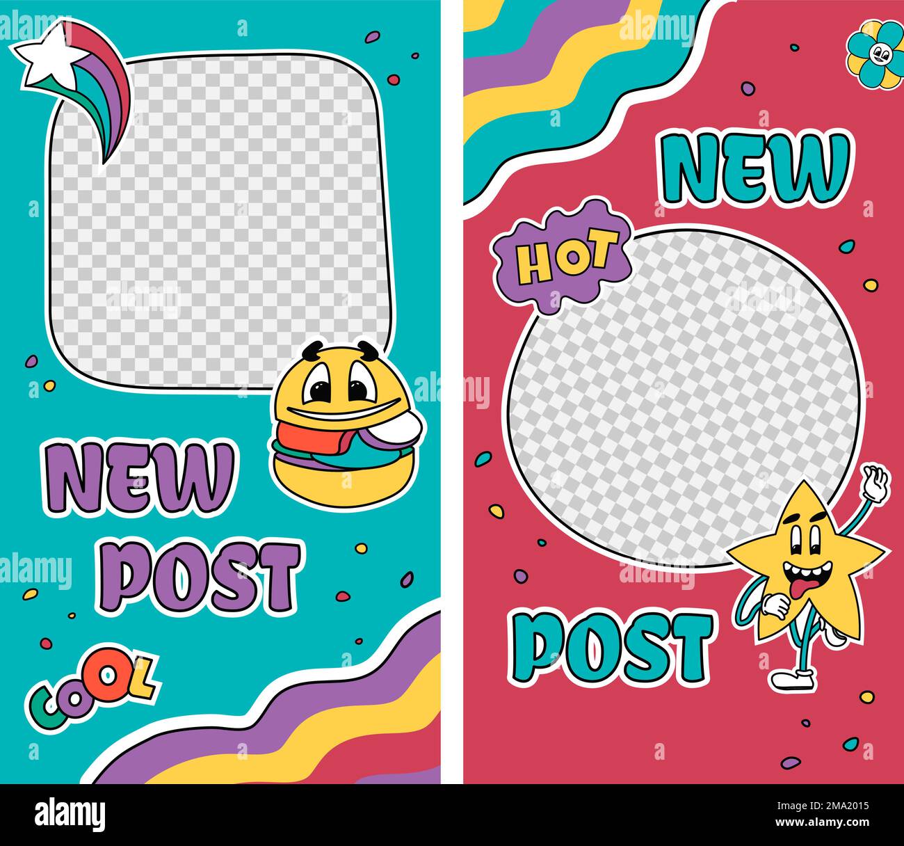 New post for social media, frame with characters Stock Vector Image ...