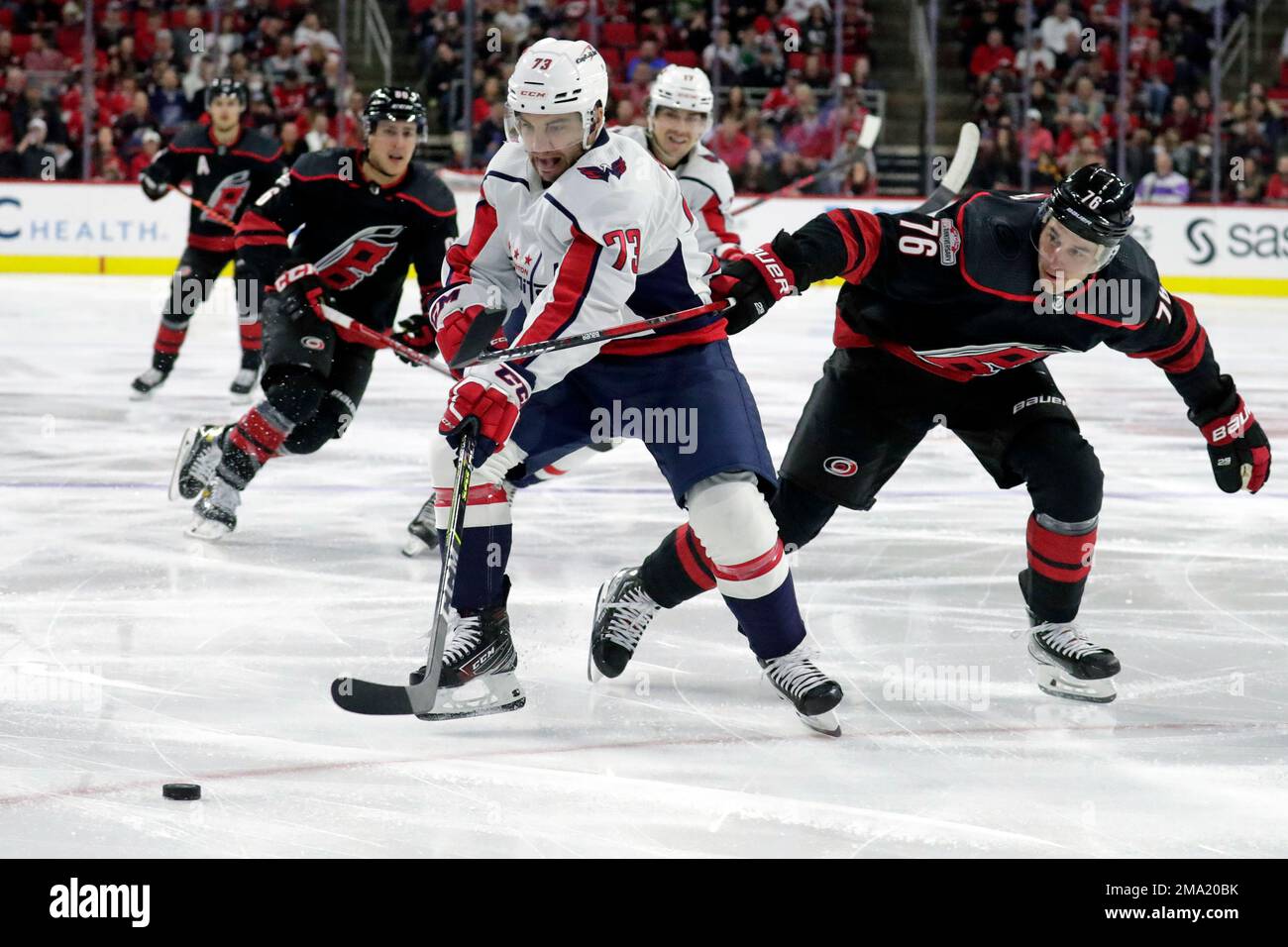 Washington Capitals left wing Conor Sheary (73) works the puck against ...