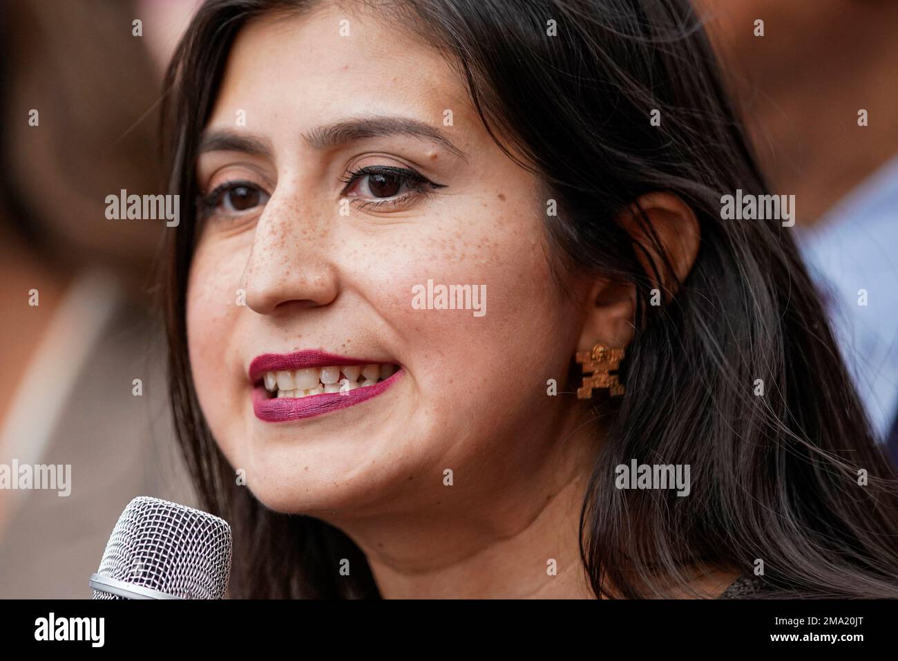 New York State Senator Jessica Ramos attends a campaign rally with ...