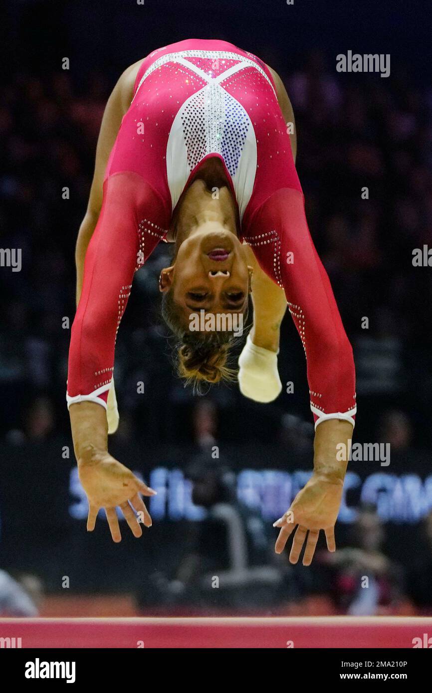 Marine Boyer of France competes on the floor exercise at the Women's ...