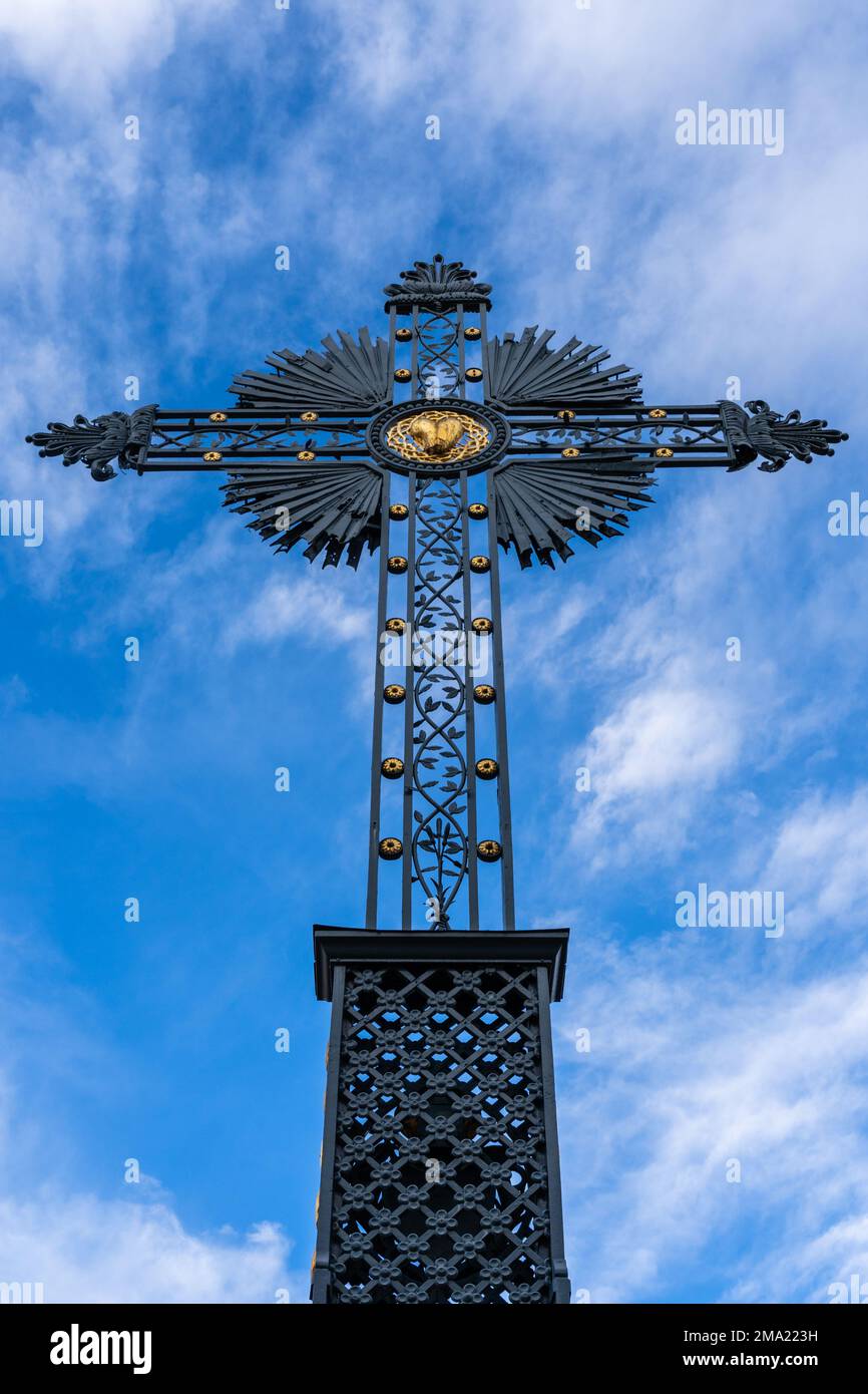 Low angle view of the ancient landmark Croix de Fer or Iron Cross aka ...