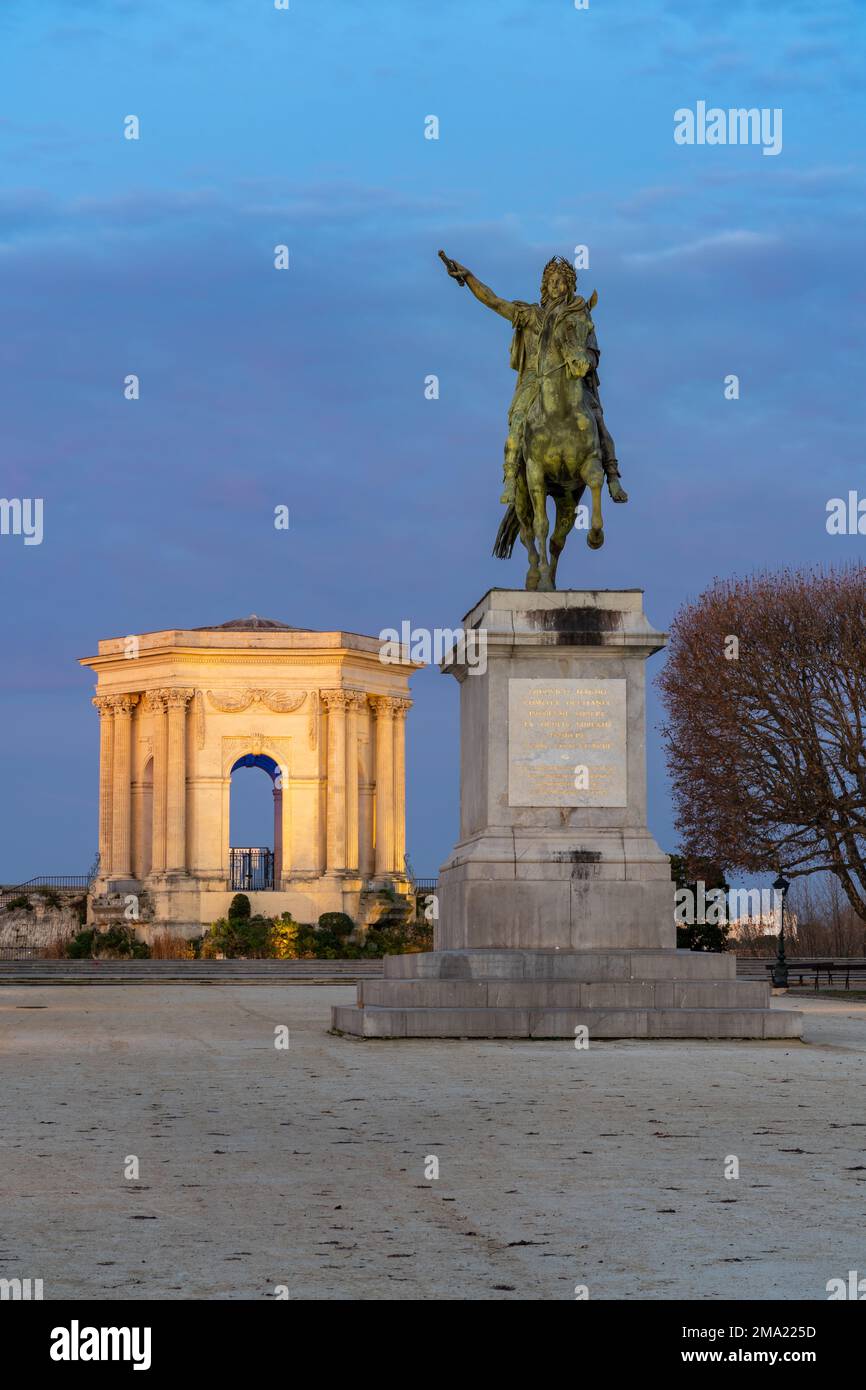 Scenic winter dawn landscape view of the equestrian statue of king ...