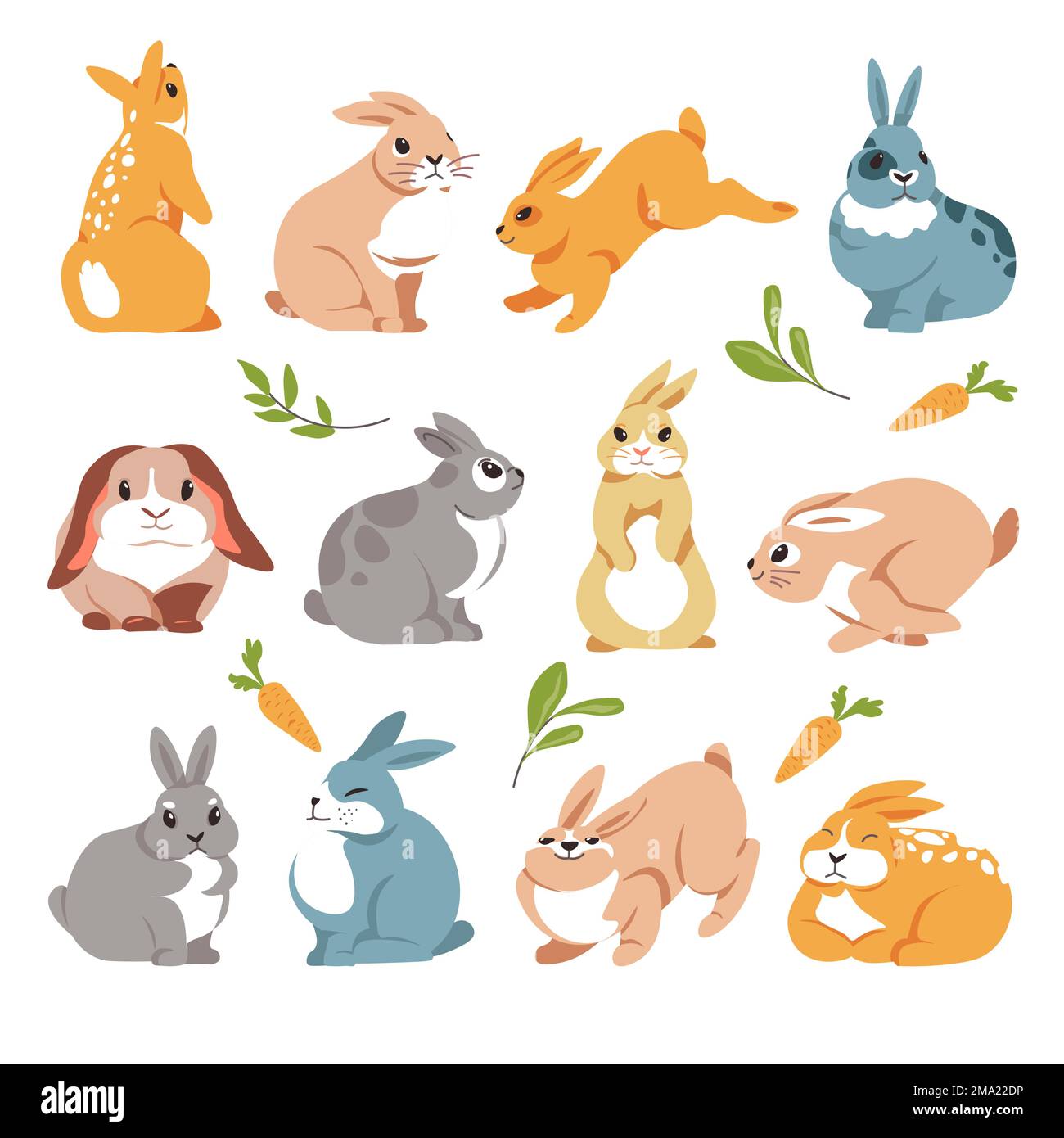 Rabbits jumping and sitting, hares characters Stock Vector Image & Art ...