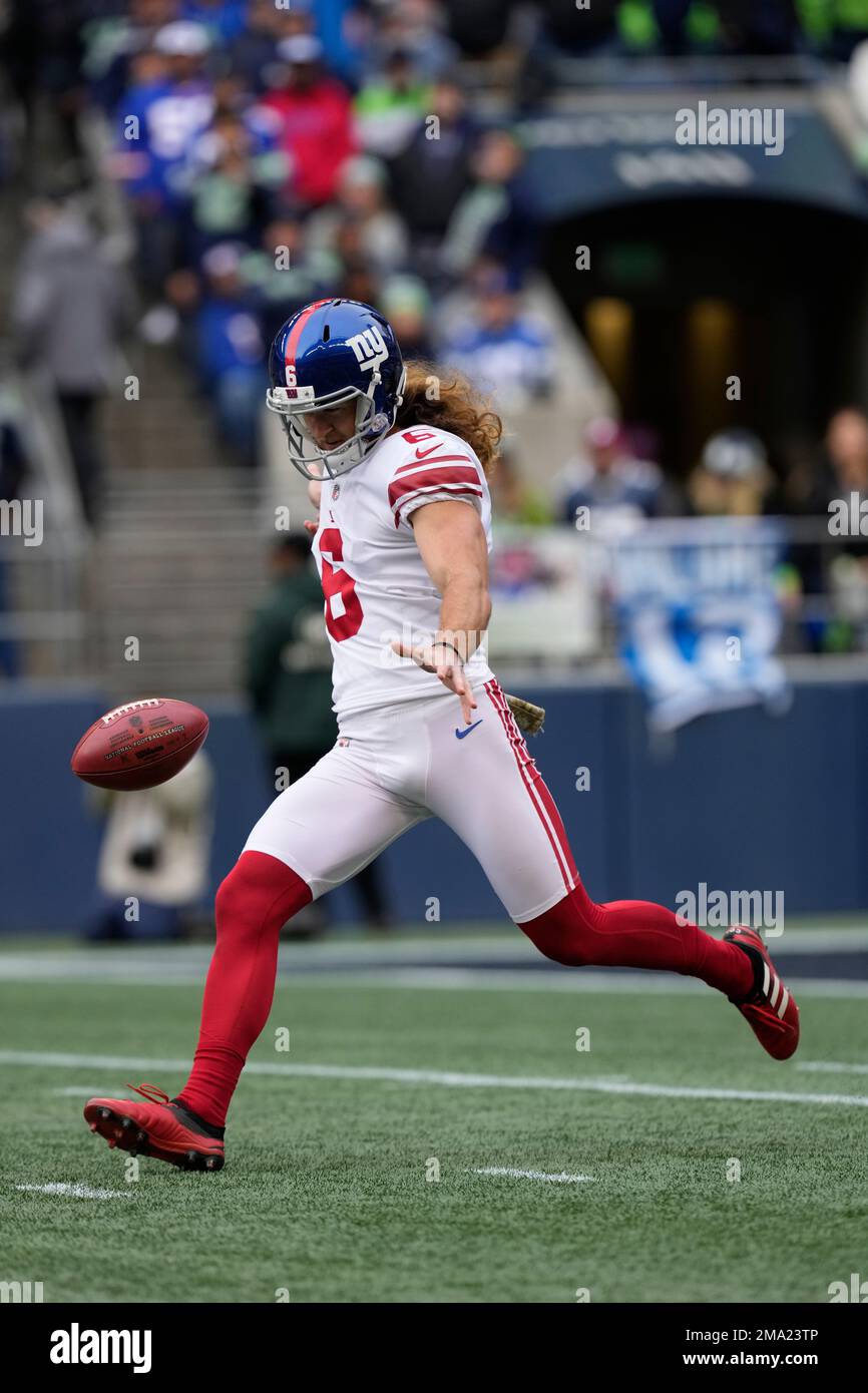New York Giants punter Jamie Gillan (6) punts during an NFL football ...