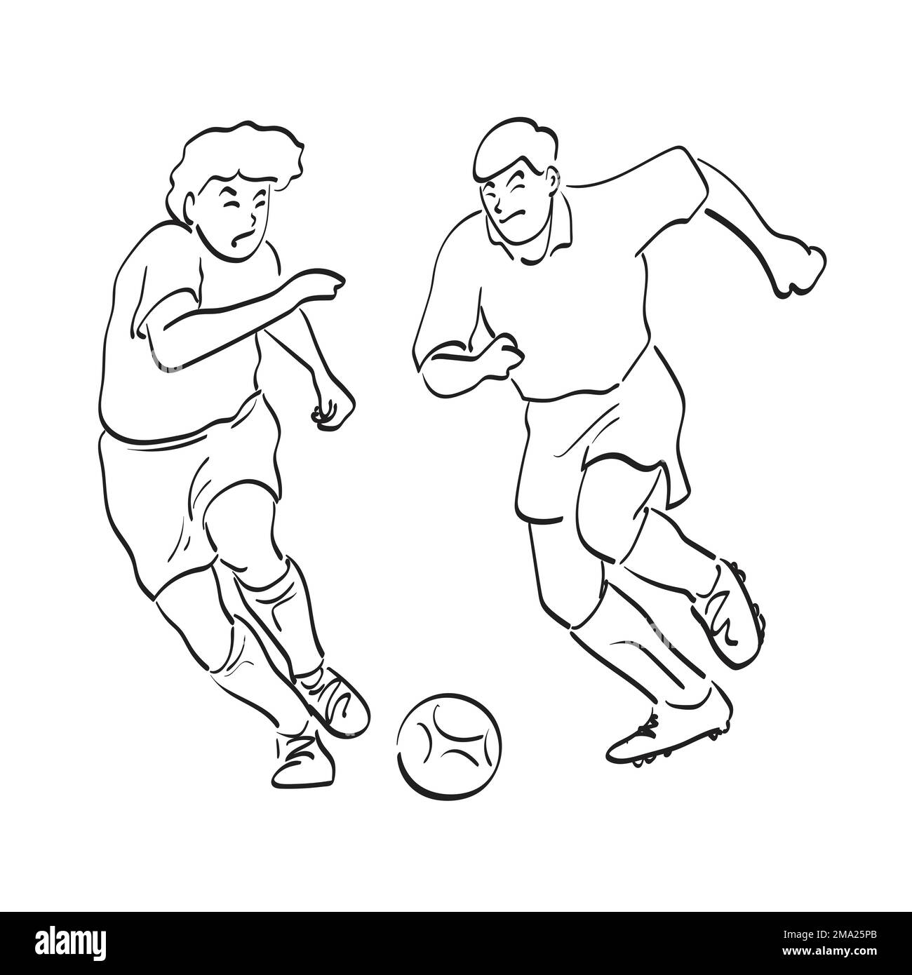 line art full length of two soccer players with ball illustration ...