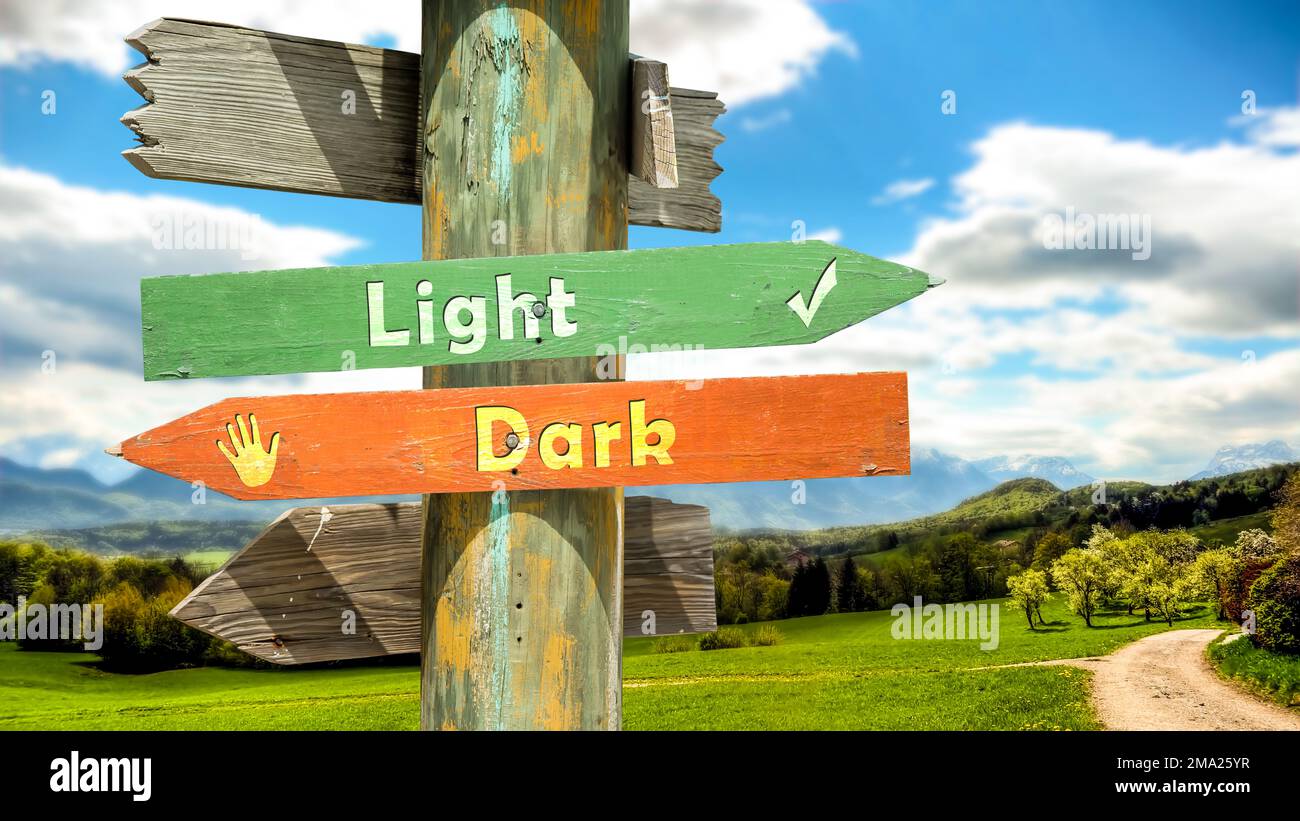 Street Sign the Direction Way to Light versus Dark Stock Photo - Alamy