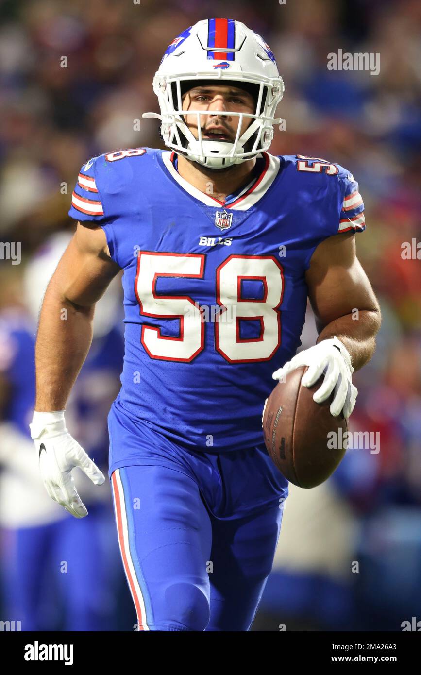 Buffalo Bills linebacker Matt Milano (58) reacts during an NFL football ...