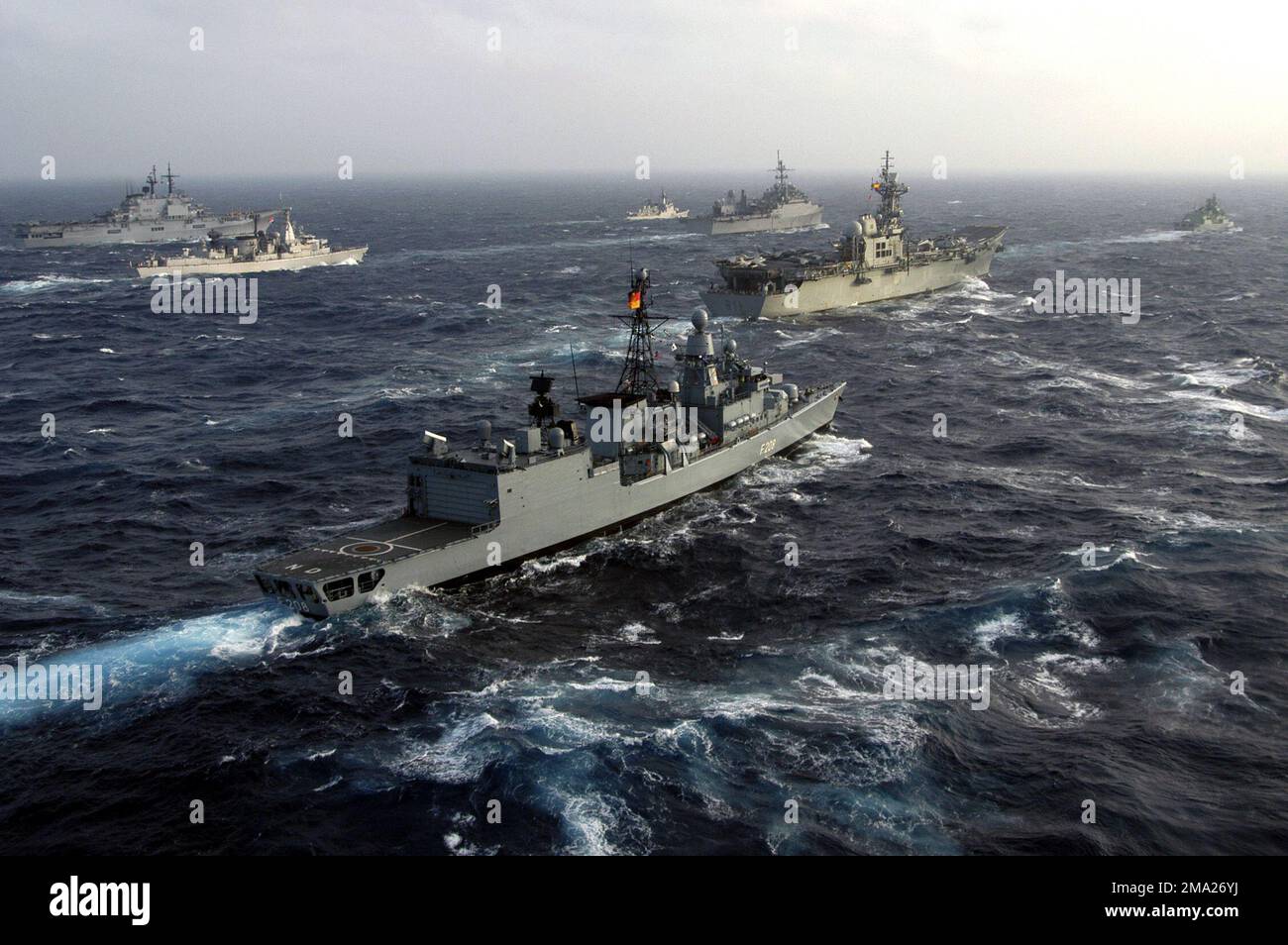 A multi-national armada of war ships underway in the Atlantic Ocean ...