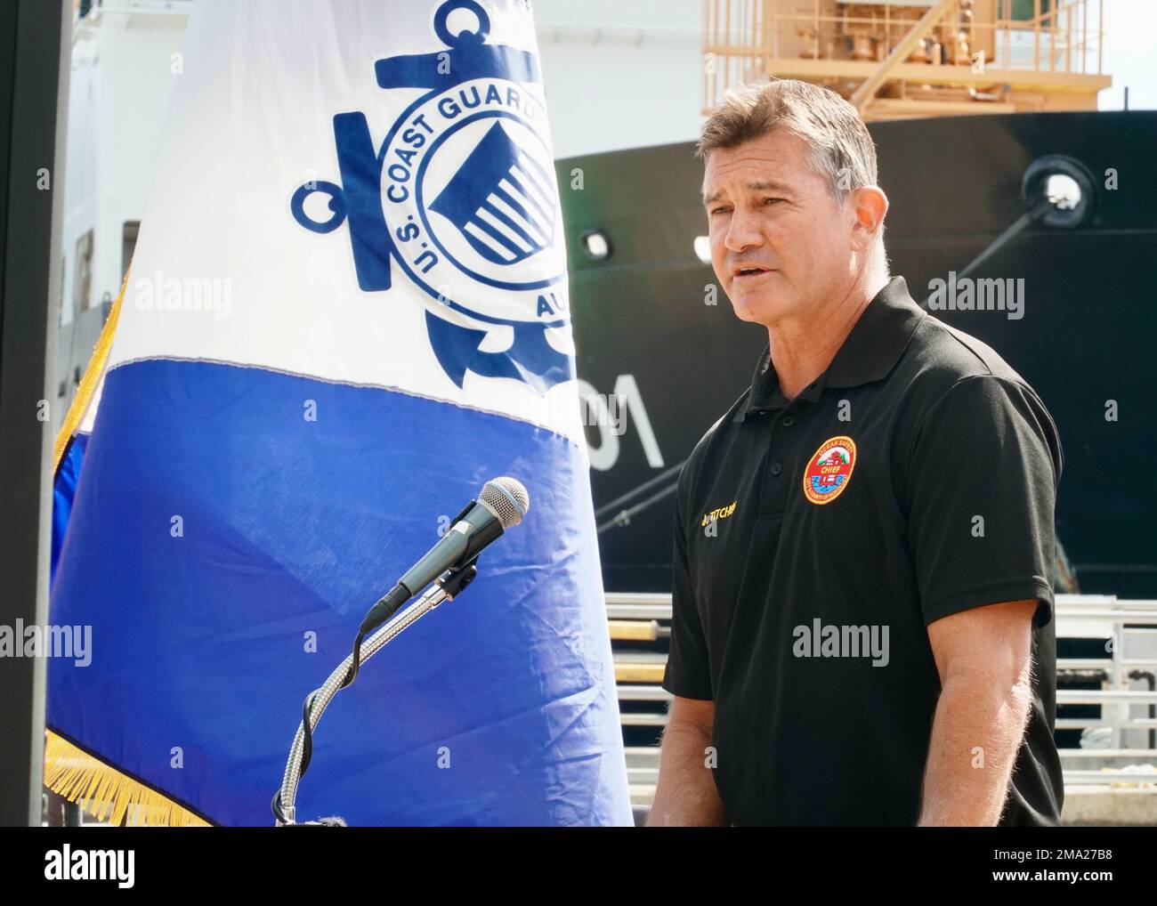 John Titchen, the Chief of Ocean Safety in Honolulu, speaks at a ...