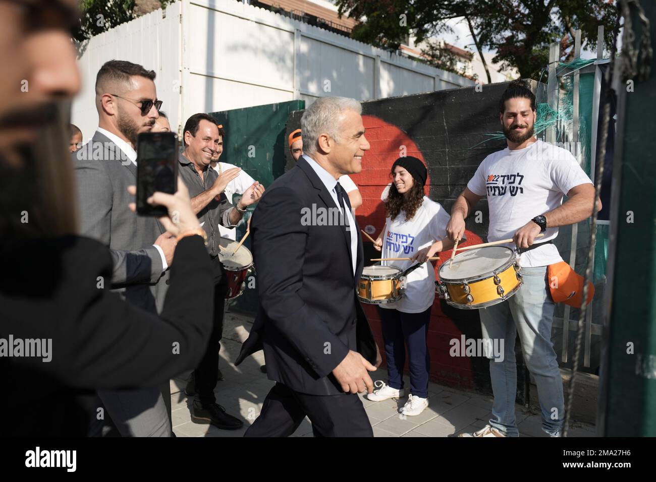 Israeli Prime Minster Yair Lapid arrives to vote during Israeli ...